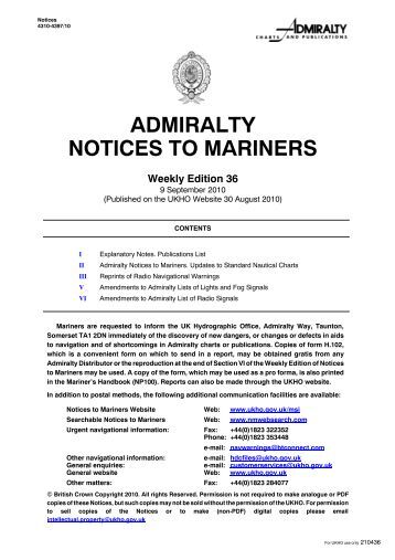 ADMIRALTY NOTICES TO MARINERS