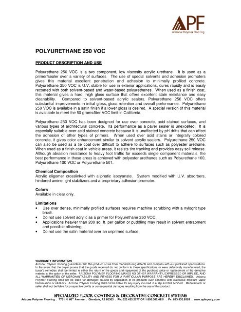 Datasheet - Polyurethane 250 VOC