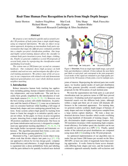 Real-time human pose recognition in parts from single depth images