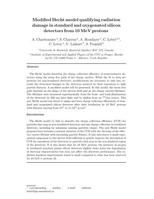 Modified Hecht model qualifying radiation damage in ... - iworid-8