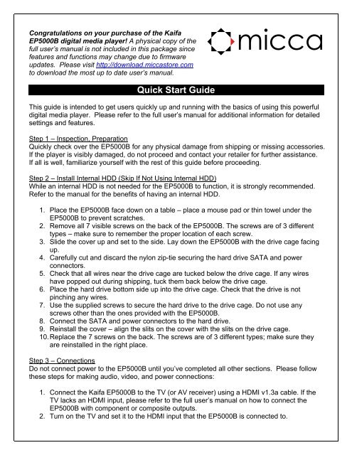 Quick Start Guide - Micca Store!