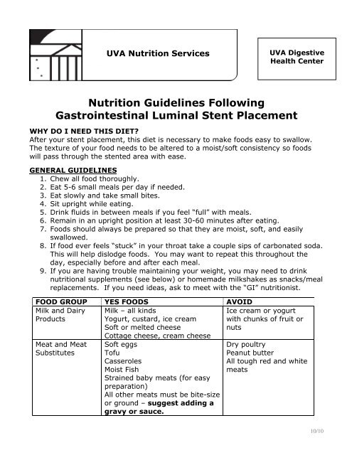 GI luminal stent diet