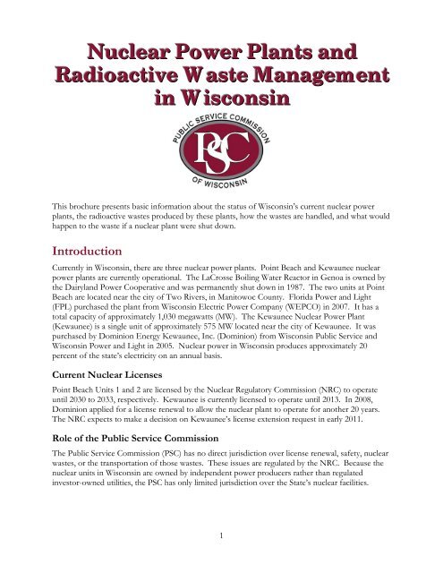 Nuclear Power Plants and - Wisconsin Public Service Commission