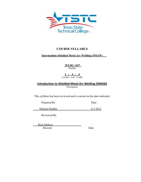 COURSE SYLLABUS Introduction to Shielded Metal Arc Welding ...