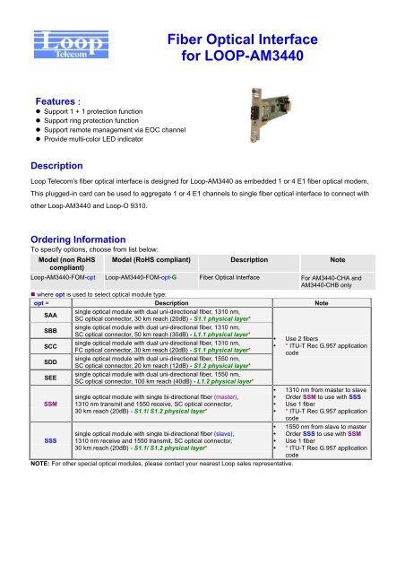 Fiber Optical Interface for LOOP-AM3440 - Launch 3 Telecom