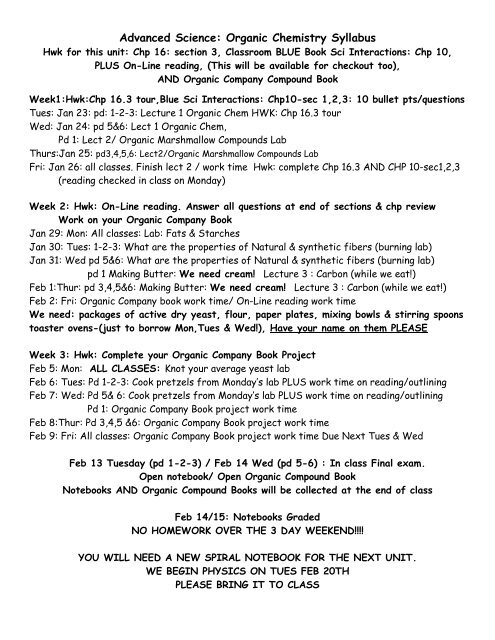 Advanced Science: Organic Chemistry Syllabus - Mrs Gillum's Web ...