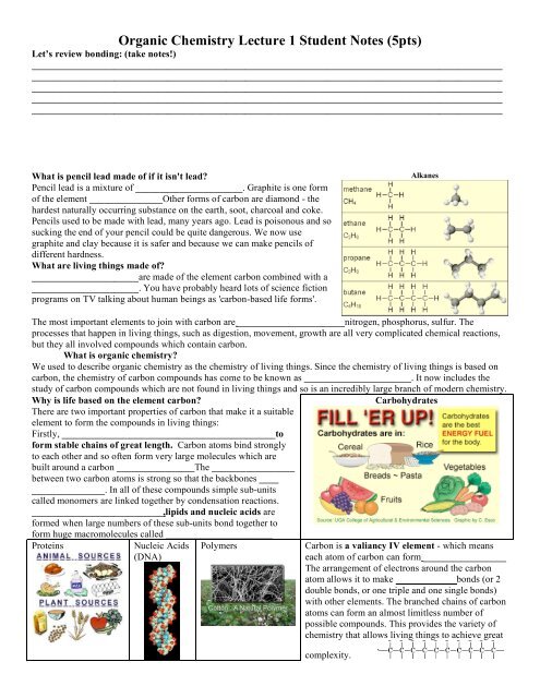 Organic Chemistry Lecture 1 Student Notes (5pts)