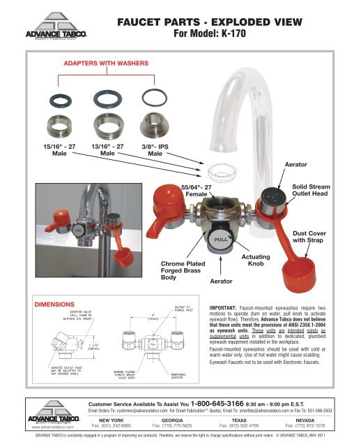 FAUCET PARTS - EXPLODED VIEW For Model: K-170 - Parts Town