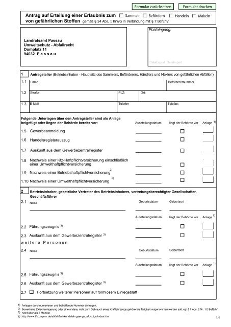 Antrag auf Erteilung einer Erlaubnis zum - Landkreis Passau