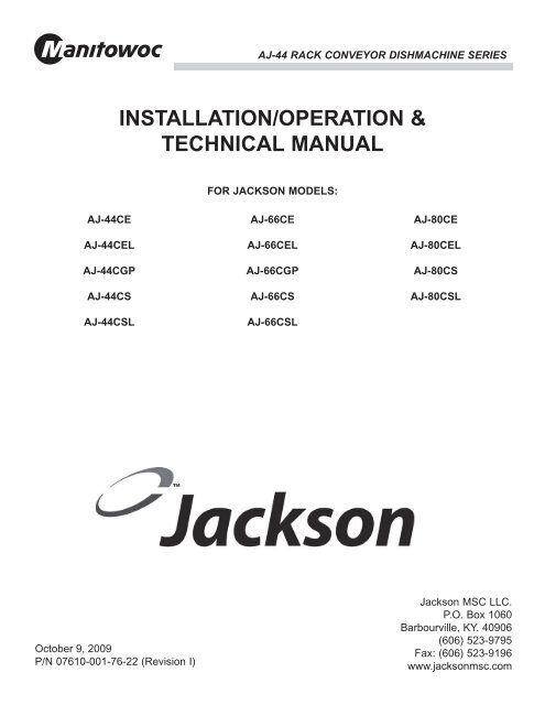 INSTALLATION/OPERATION & TECHNICAL MANUAL - Parts Town
