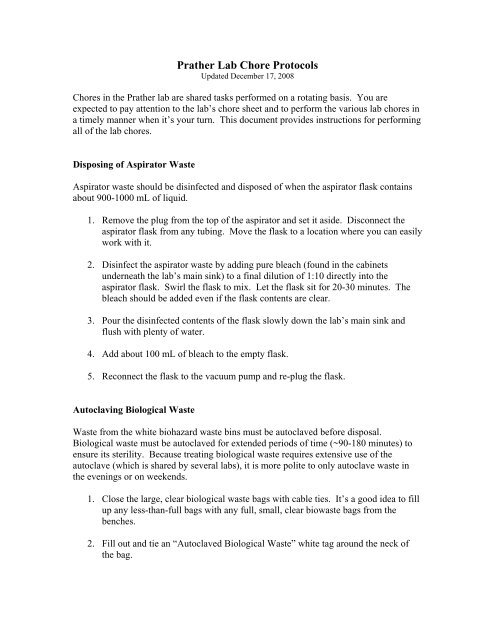 Lab Chore Protocols - OpenWetWare