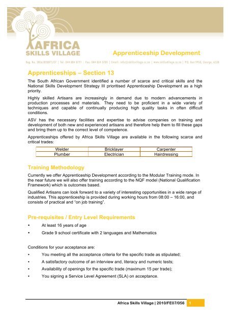 Section 13 Apprenticeship Development - ShowMe™ South Africa