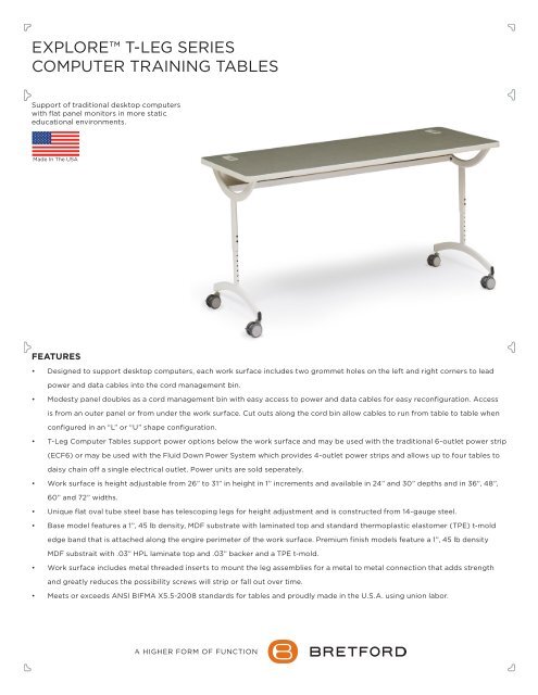 explore™ t-leg series computer training tables - Bretford