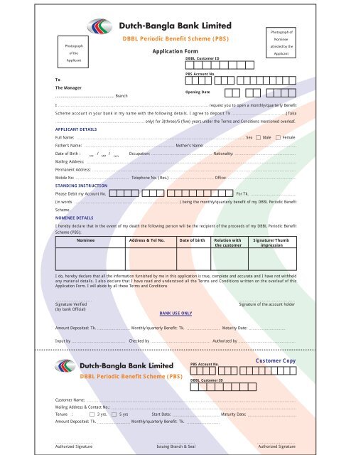 Periodic Benefit Scheme Form - Dutch-Bangla Bank Limited