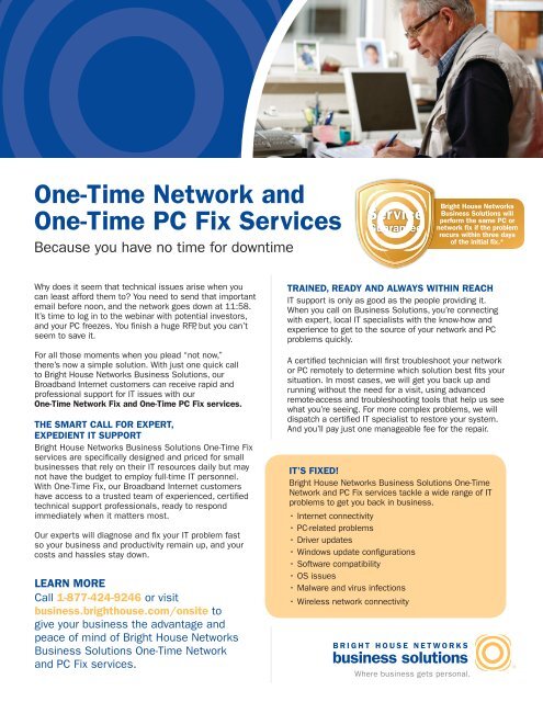 One-Time Network and PC Fix Data Sheet - Bright House Networks ...