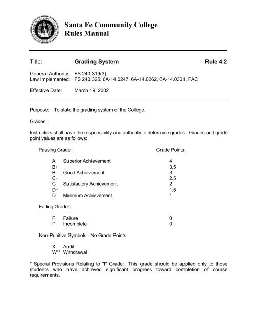 4.2 Grading System - Santa Fe College