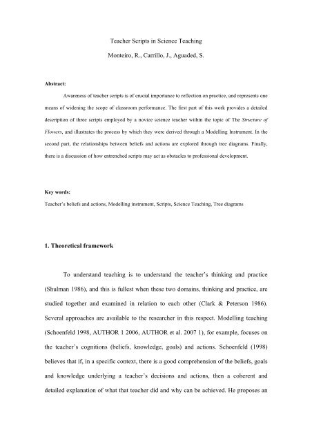 Teacher Scripts in Science Teaching Monteiro, R., Carrillo, J ...
