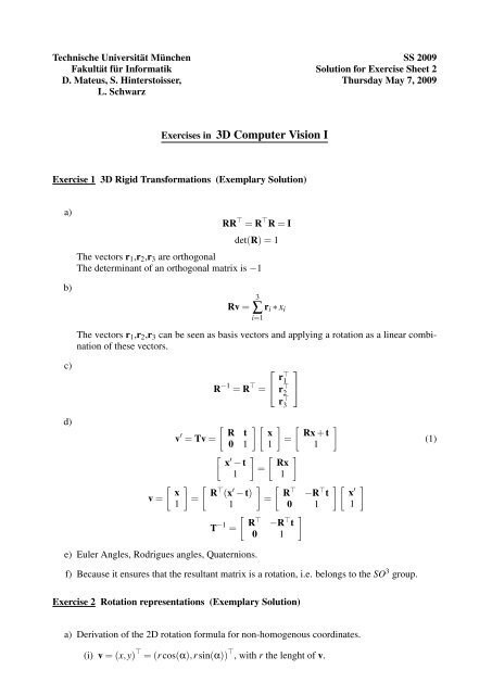 Exercises in 3D Computer Vision I