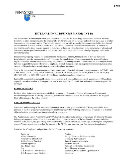 INTERNATIONAL BUSINESS MAJOR (INT B) - Penn State Erie