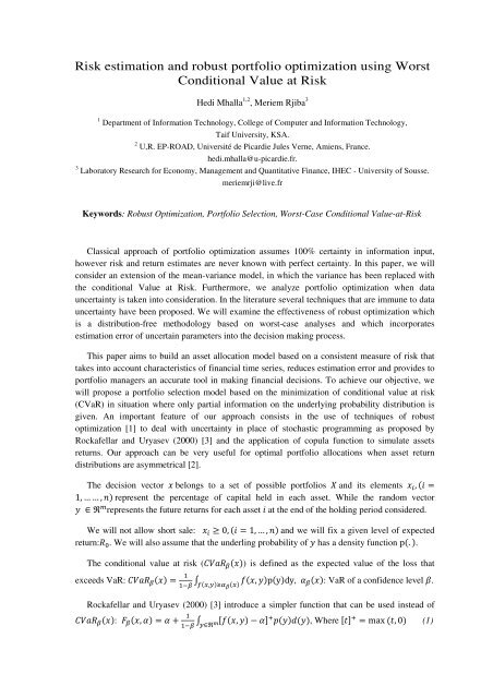 Risk estimation and robust portfolio optimization using Worst ...