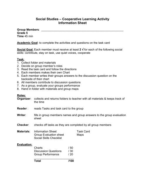 Social Studies Cooperative Learning Activity: Canada
