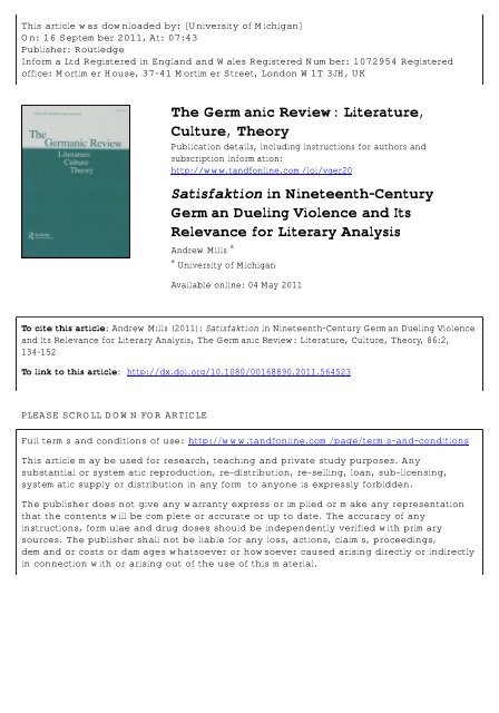 Satisfaktion in Nineteenth-Century German Dueling Violence and Its ...