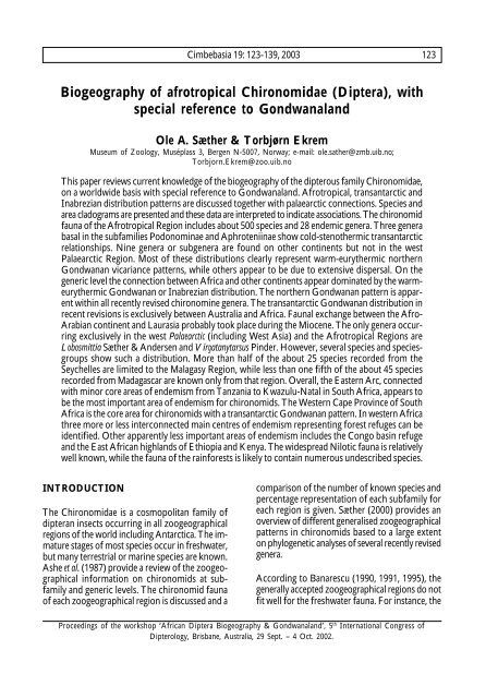 Biogeography of afrotropical Chironomidae (Diptera ... - Insect Division