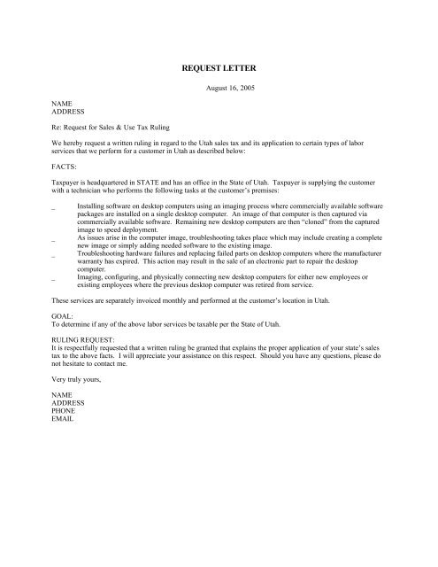 Tax Commission Private Letter Ruling - Utah State Tax Commission