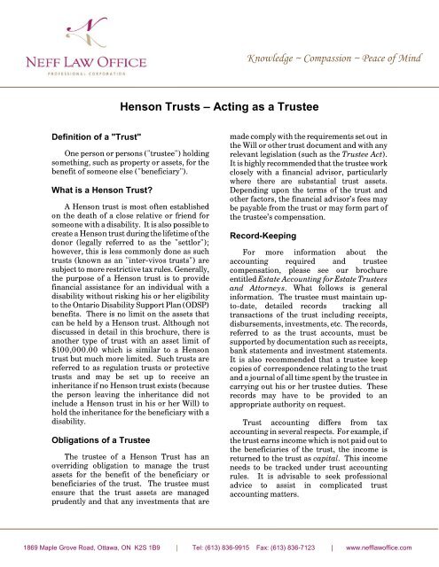 Henson Trust – Acting as a Trustee - Neff Law Office