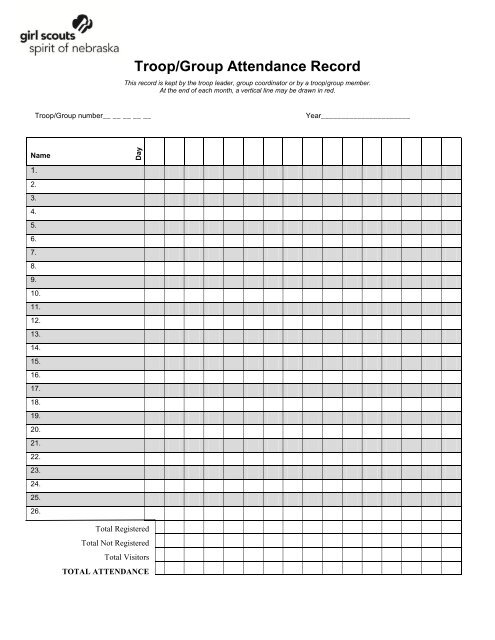 Troop/Group Attendance Record - Girl Scouts Spirit of Nebraska