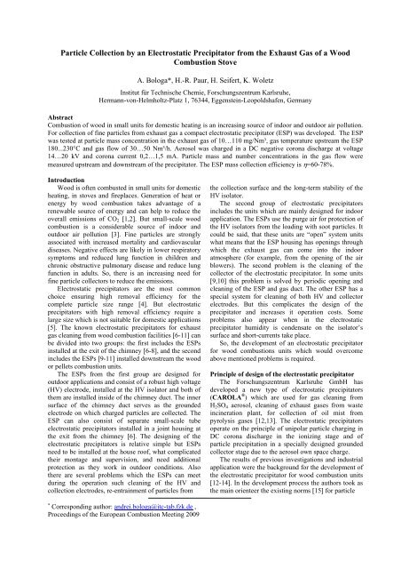 Particle Collection by an Electrostatic Precipitator from the Exhaust ...