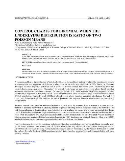 control charts for binomial when the underlying distribution is ratio ...