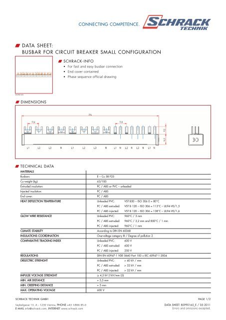 w data sheet: busbar for circuit breaker small configuration - Schrack