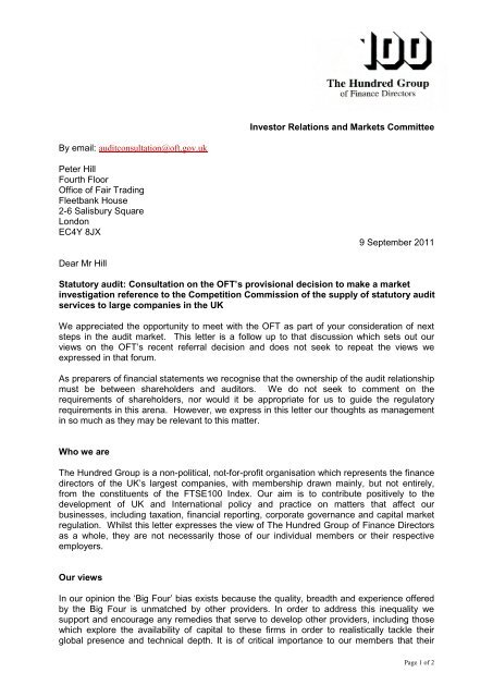 Investor Relations and Markets Committee By email - The Hundred ...