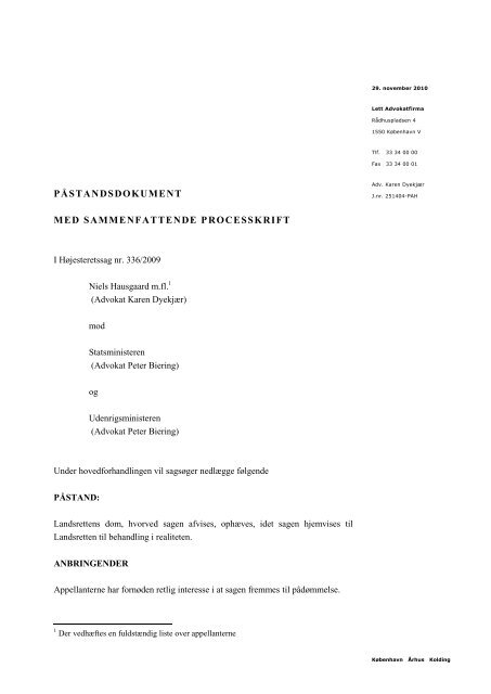 PÅSTANDSDOKUMENT MED SAMMENFATTENDE PROCESSKRIFT