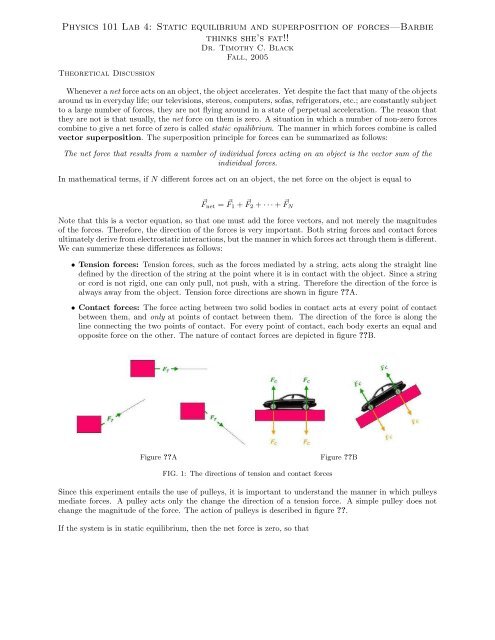 Physics 101 Lab 4: Static equilibrium and superposition of forces ...