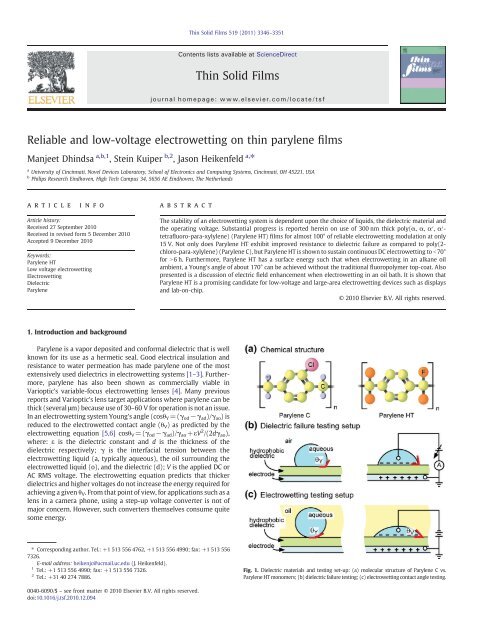 Reliable and low-voltage electrowetting on thin parylene films