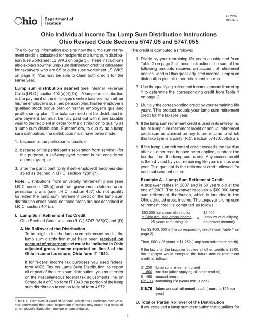 Ohio Individual Income Tax Lump Sum Distribution Instructions Ohio ...