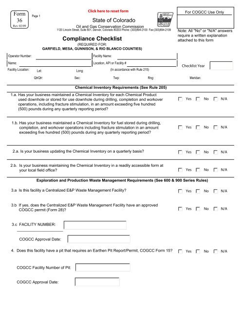 Form 36 - Colorado Oil and Gas Conservation Commission