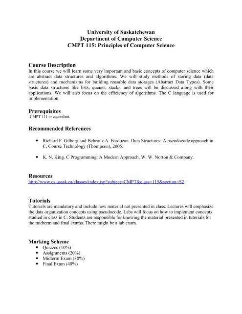 Principles of Computer Science Course Description Prerequisi