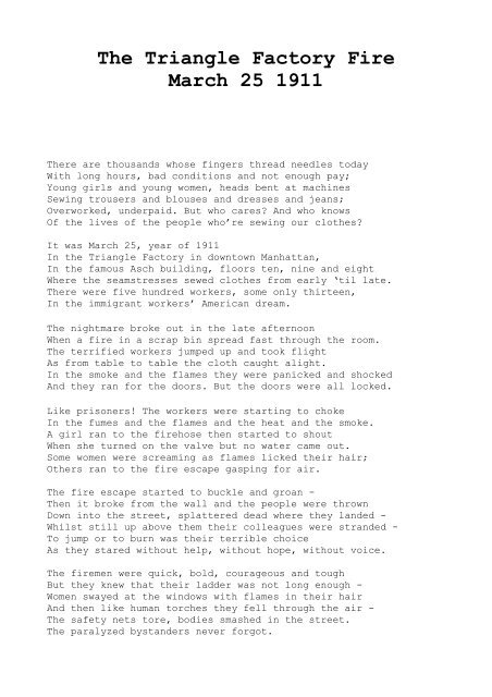 The Triangle Factory Fire, March 25, 1911 : A poem by Annie Meharg