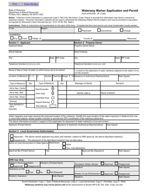Form 8700-058 Waterway Marker Application and Permit