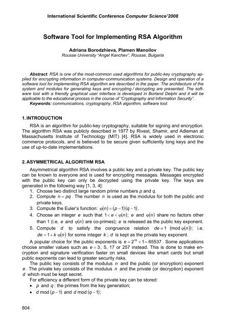 Software Tool For Implementing Rsa Algorithm Computer Science