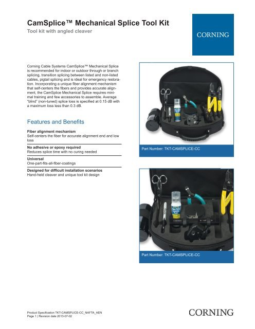 CamSplice™ Mechanical Splice Tool Kit - Corning Incorporated