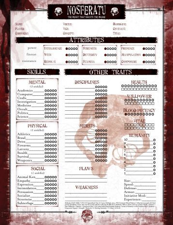 Vampire the Requiem 4 Page Interactive Sheet