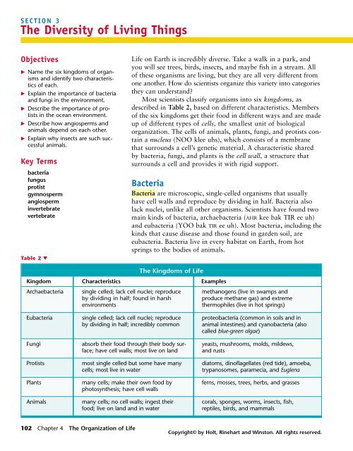 Section 3 The Diversity of Living Things - Nexuslearning.net