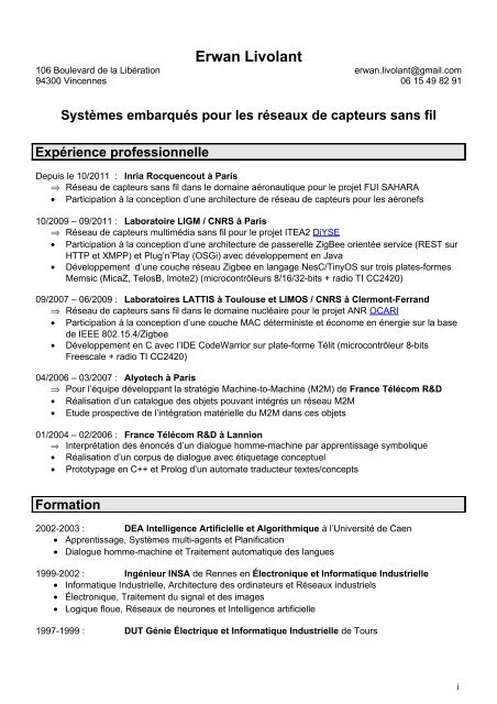 CV de Erwan LIVOLANT - Hipercom - Inria