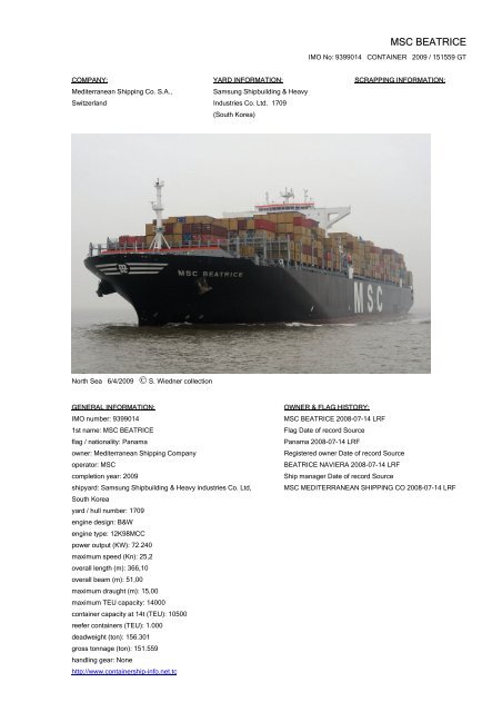 MSC BEATRICE - Cargo Vessels International