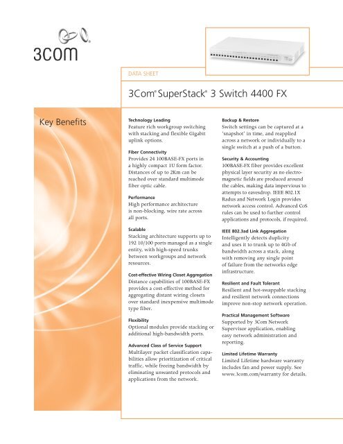 3Com® SuperStack® 3 Switch 4400 FX Data Sheet - VB
