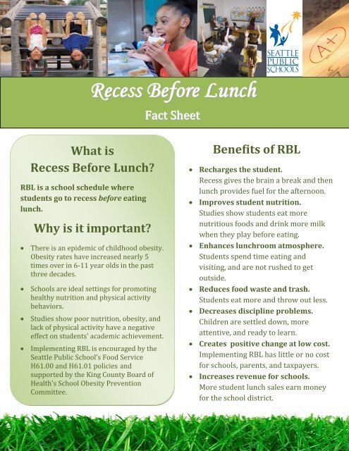 Seattle Schools Recess Before Lunch Fact Sheet